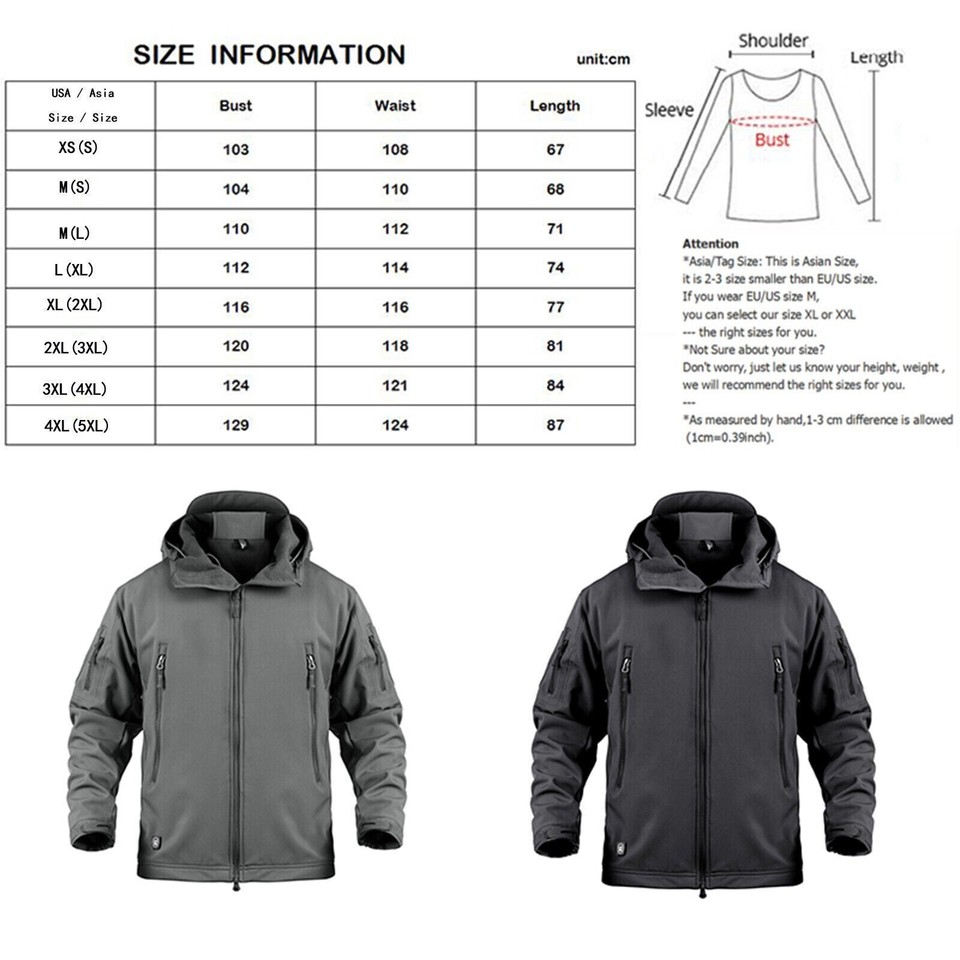 Mens Tactical Jacket Waterproof Military Soft Shell Work Windbreaker ...