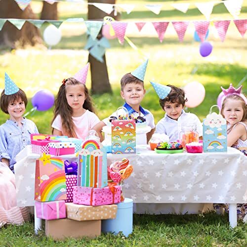 24 Pack Rainbow Present Bags Rainbow Birthday Candy Bags with Handles ...