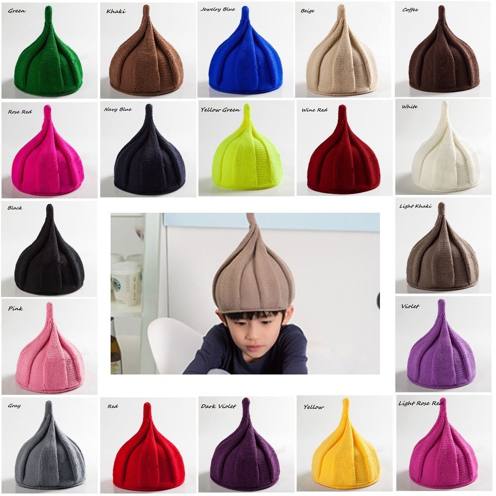 Warm Winter Baby Kids Pointed Hats Knitted Wool Twisted Flower Windmill ...