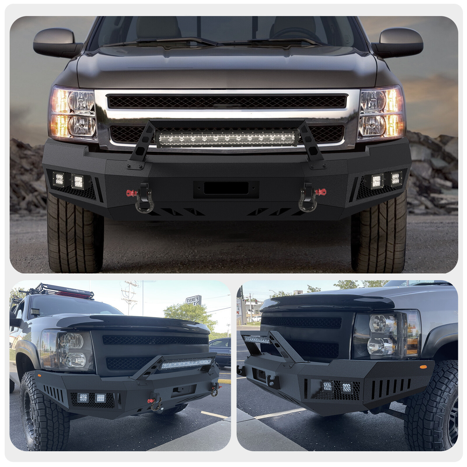Steel Front Bumper w/Winch Plate 468w LED Lights Fits 07-13 Chevy ...