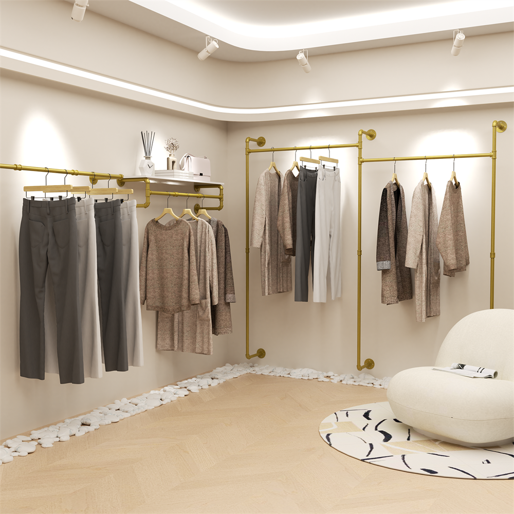 Industrial Pipe Clothes Rail Double Rod Garment Rack Shop Walk-in ...