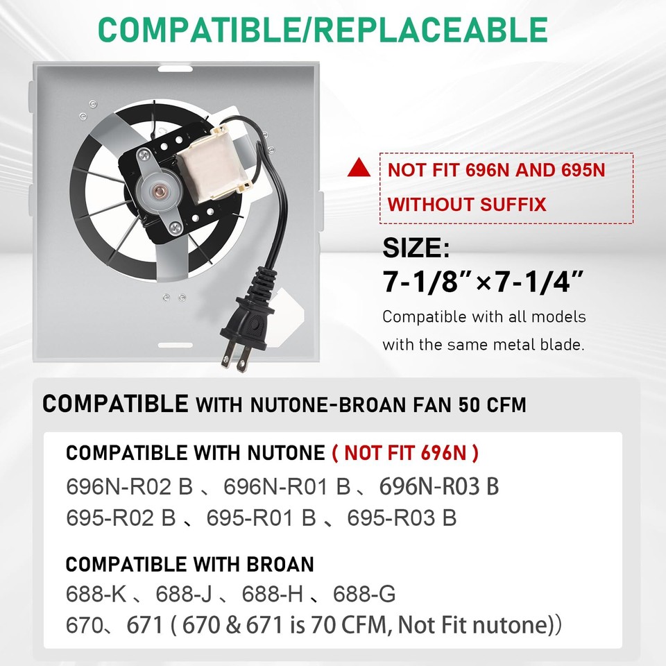【Upgrade】 696N-R02 B Unit 50CFM Fan Compatible with Broan-Nutone 688-K ...