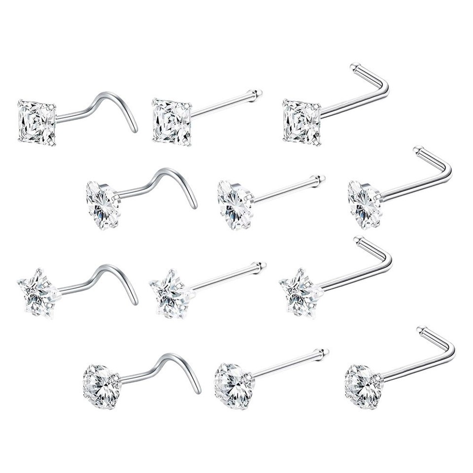 12Pcs Nose Studs Shaped Nose Piercing Jewelry Body Ornaments | eBay UK