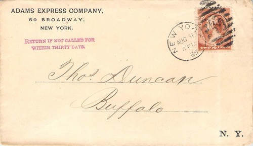 1885 ADAMS EXPRESS POSTAL HISTORY COVER NEW YORK | eBay