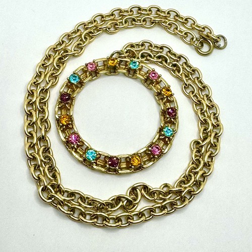 Fabulous Vtg 60s LARGE RHINESTONE CIRCLE Gold Tone Chunky Chain ...