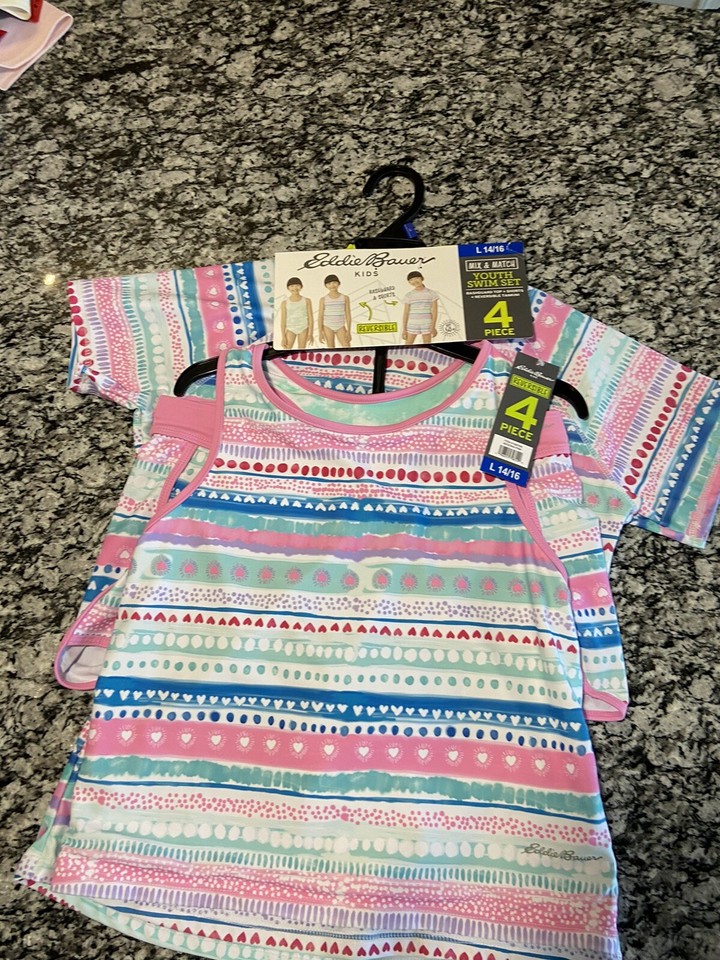 Eddie Bauer Girls 4 Piece Reversible Rash guard Set Size L (14-16) NEW ...