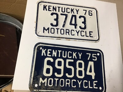 Vintage Expired Ky. Motorcycle License Plates 1976 And 77 Blue & White ...