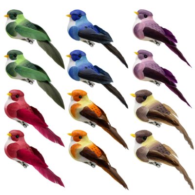 12pcs Clip on Artificial Birds for Decoration, 3.5-Inch Colorful Foam ...