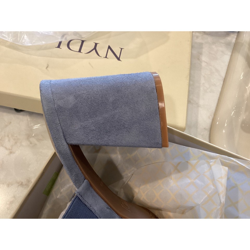 NYDJ Suede sz 10 Mules Block Heel Slip On Slides Blue Leather Shoes ...