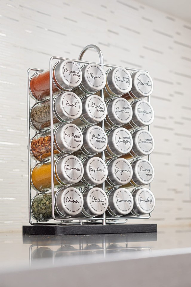20 Jar Spice Rack Stainless Steel Filled With Spices Standing Rack ...