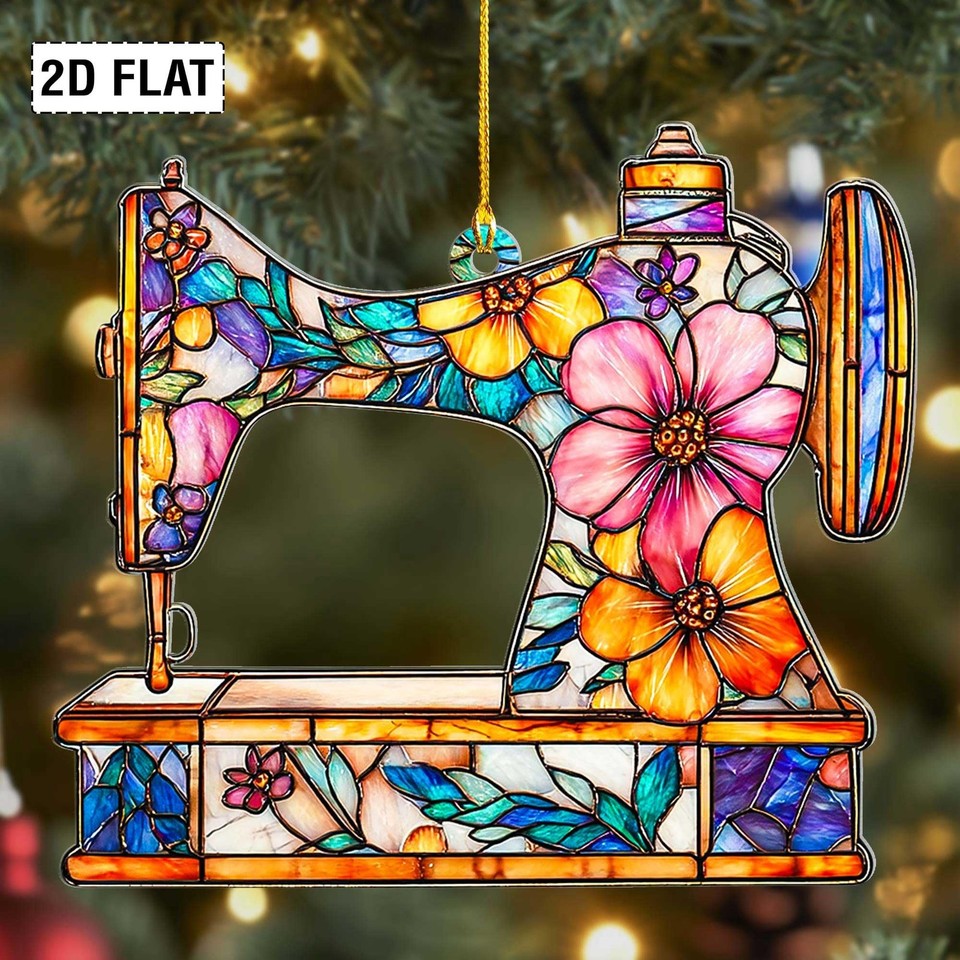Faux Stained Glass Sewing Machine Christmas Acrylic Ornament, Sewing ...