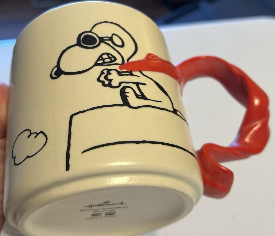 Hallmark Peanuts Mug Snoopy Flying Ace Red Baron Scarf Handle Very Rare ...