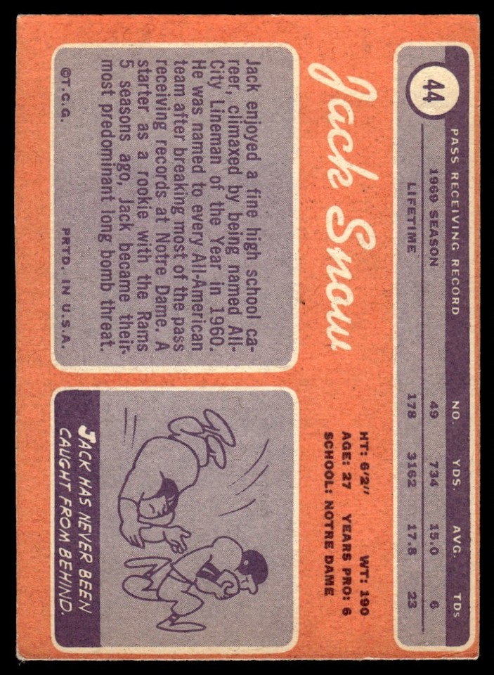 1970 Topps Jack Snow Los Angeles Rams #44 | eBay