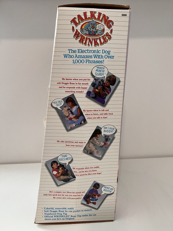 Talking Wrinkles Dog Electronic Puppet Vintage 1986 with Bone & Box ...