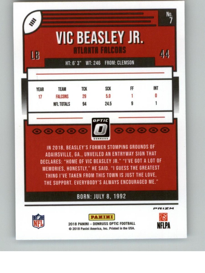 2018 Donruss Optic Vic Beasley Jr. 7 Atlanta Falcons Holo | eBay