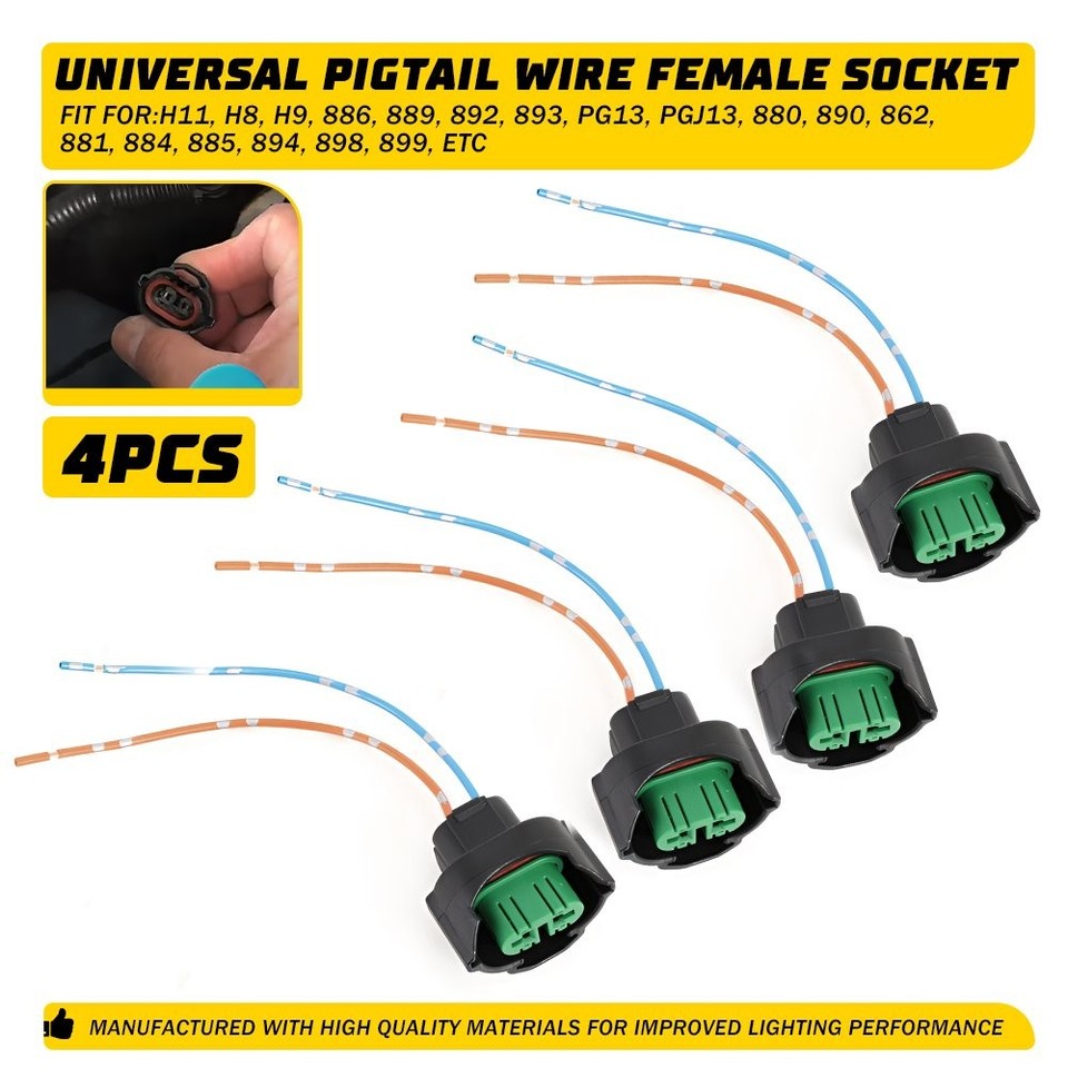 4 PCS Wire Pigtail Female C H11 Two Harness Fit Fog Light Bulb Lamp ...