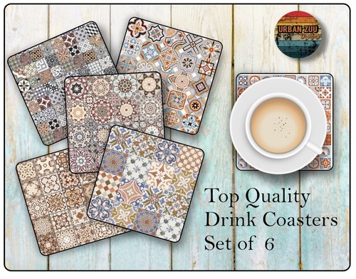 Moroccan Style Design Coasters - Neoprene Drink Coasters set of 6 Gift ...