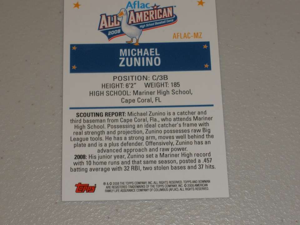 2008 Bowman Aflac All American Autograph Auto #MZ Michael Zunino Rookie ...