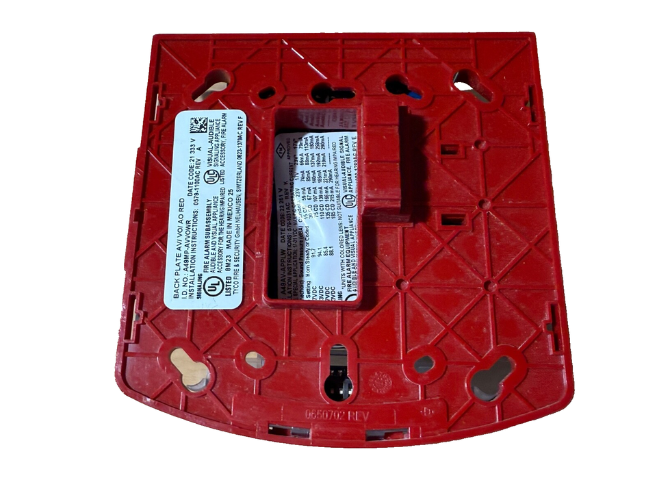 Autocall A49AV-APPLW Fire Alarm Horn Strobe + A49MP-AVVOWR Back Plate ...