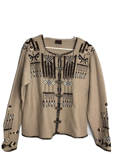 Vrikke Norwegian Wool Embroidered Cardigan Sweater Nordic Irene Zahl SZ ...