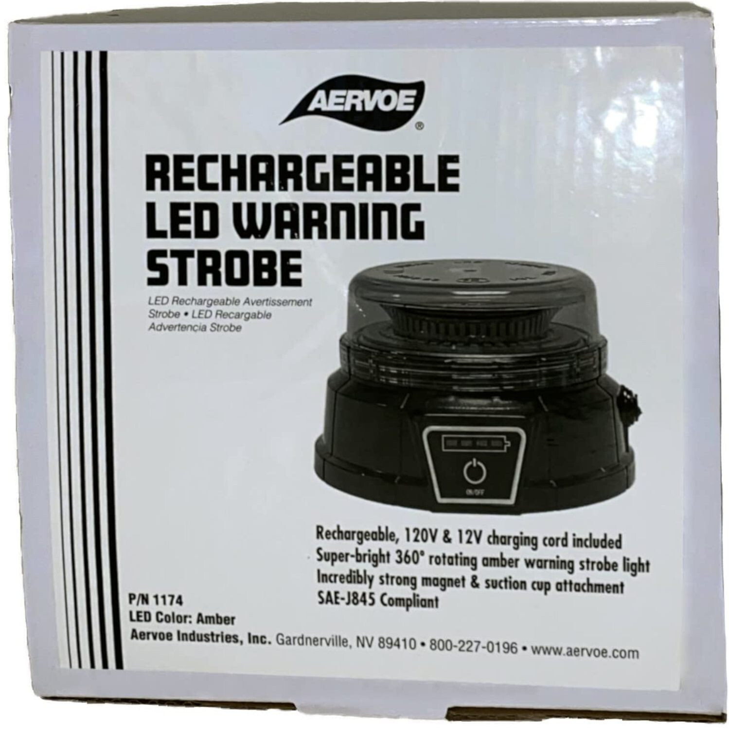 Aervoe 1174 Rechargeable Wireless LED Warning Strobe, Amber, 45-LED ...