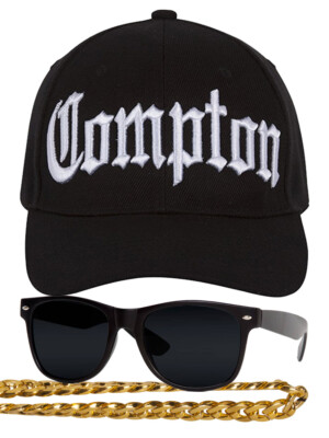 Men's Compton 80s Rapper Costume Kit - Curved Bill Hat + Sunglases ...