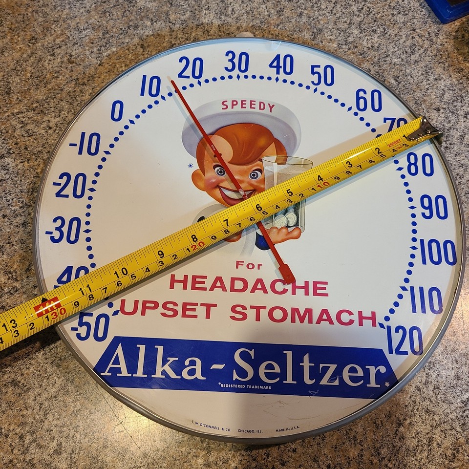 Vintage ALKA- SELTZER cold medicine drug store Advertising Thermometer ...