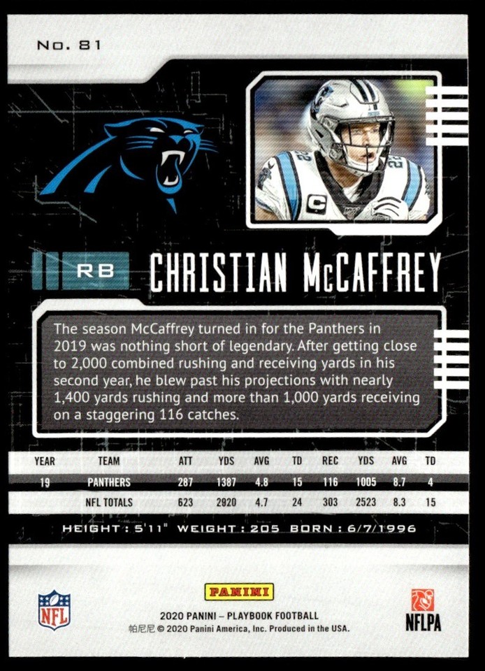 2020 Panini Playbook Christian McCaffrey Carolina Panthers #81 | eBay