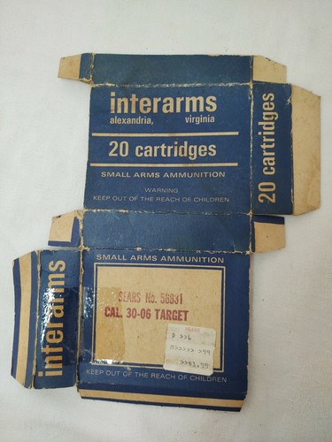 Rare vtg Interarms Sears 20 cartridge box 30-06 Target empty carton ...