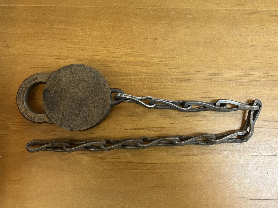 Vintage Railroad Pad Lock & Chain Ames Sword Chicopee Massachusetts ...