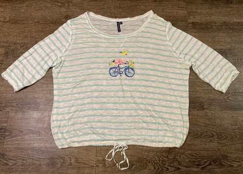 NWOT Casey Key Women’s Plus 3X Blue Striped Flamingo Top Blouse 1/2 ...