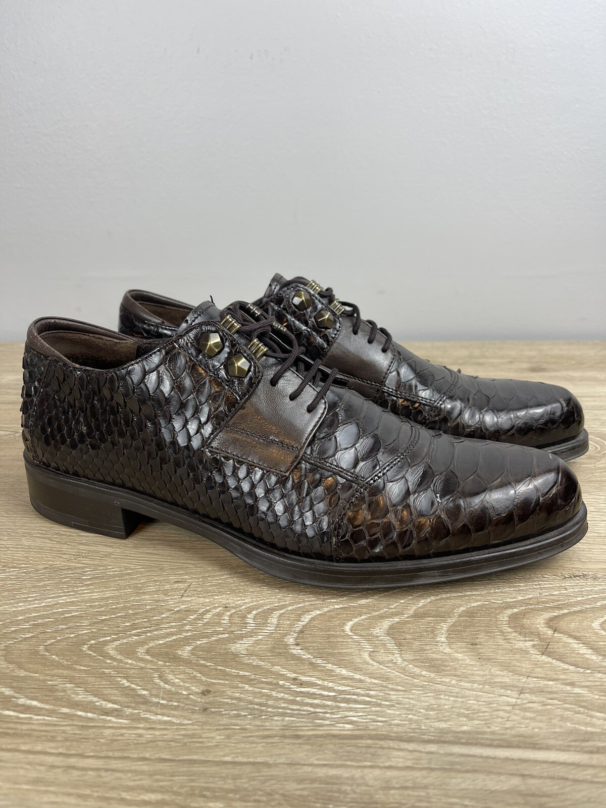 Cesare Paciotti Mens Python Studded Derby Dress Shoes Brown Size 6 | eBay