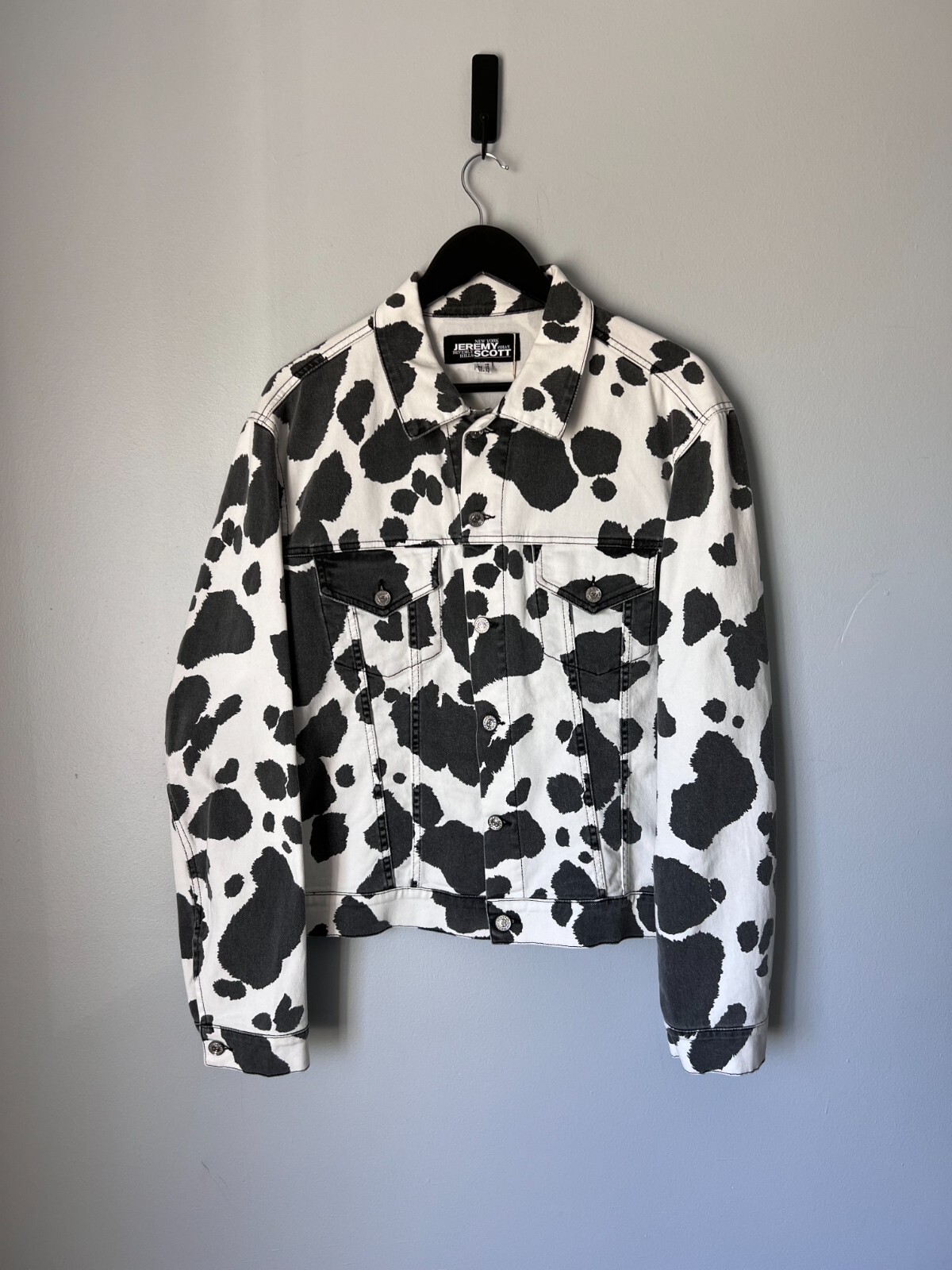 Jeremy Scott Cow Print Denim Jacket - Size 48 - White Black - NEW Made ...