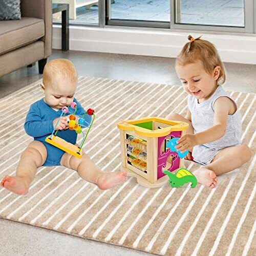 Baby Toys Small Activity Cube 6-in-1 Play Center Wooden Bead Maze ...