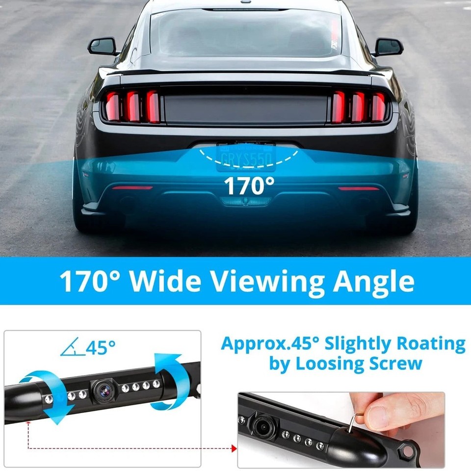 Backup Camera US License Plate Metal Frame Rear View CMOS HD LED Night ...