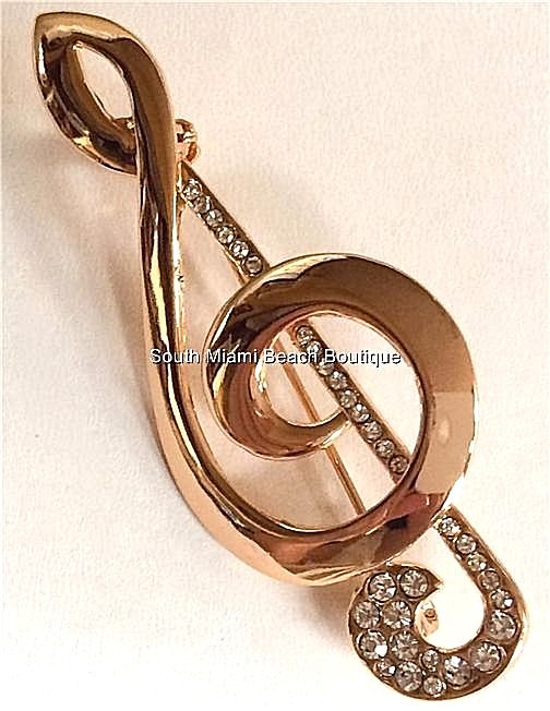 Music Note Pin Brooch Rose Gold Plated Teacher Graduation Gift Crystal ...