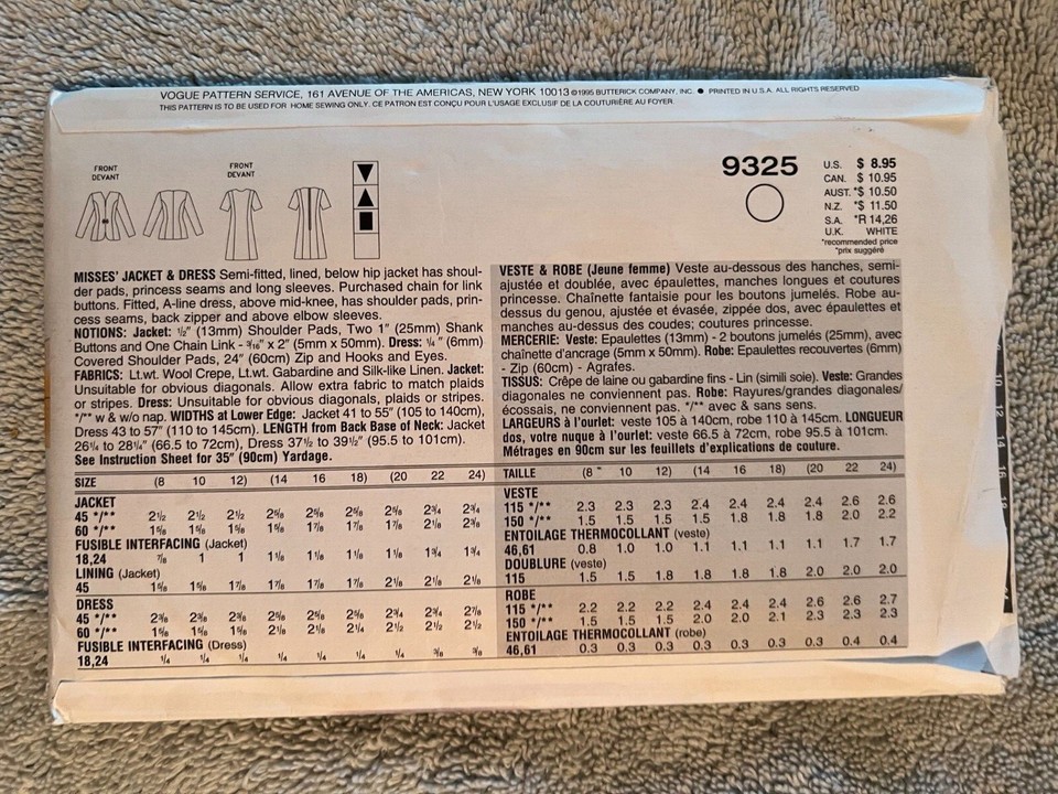 Vogue Patterns (W) ~ ALL Patterns are Size 8-12 ...