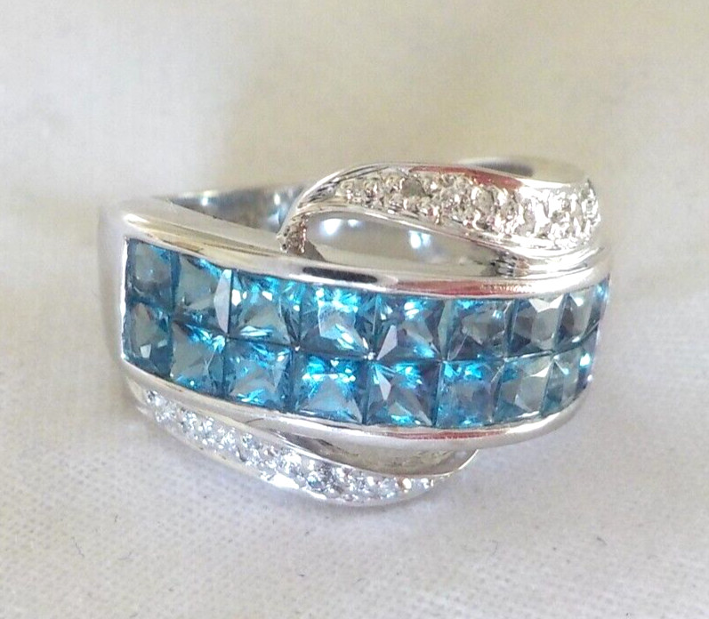 John C Rinker 14k White Gold London Topaz Diamond Rin… - Gem