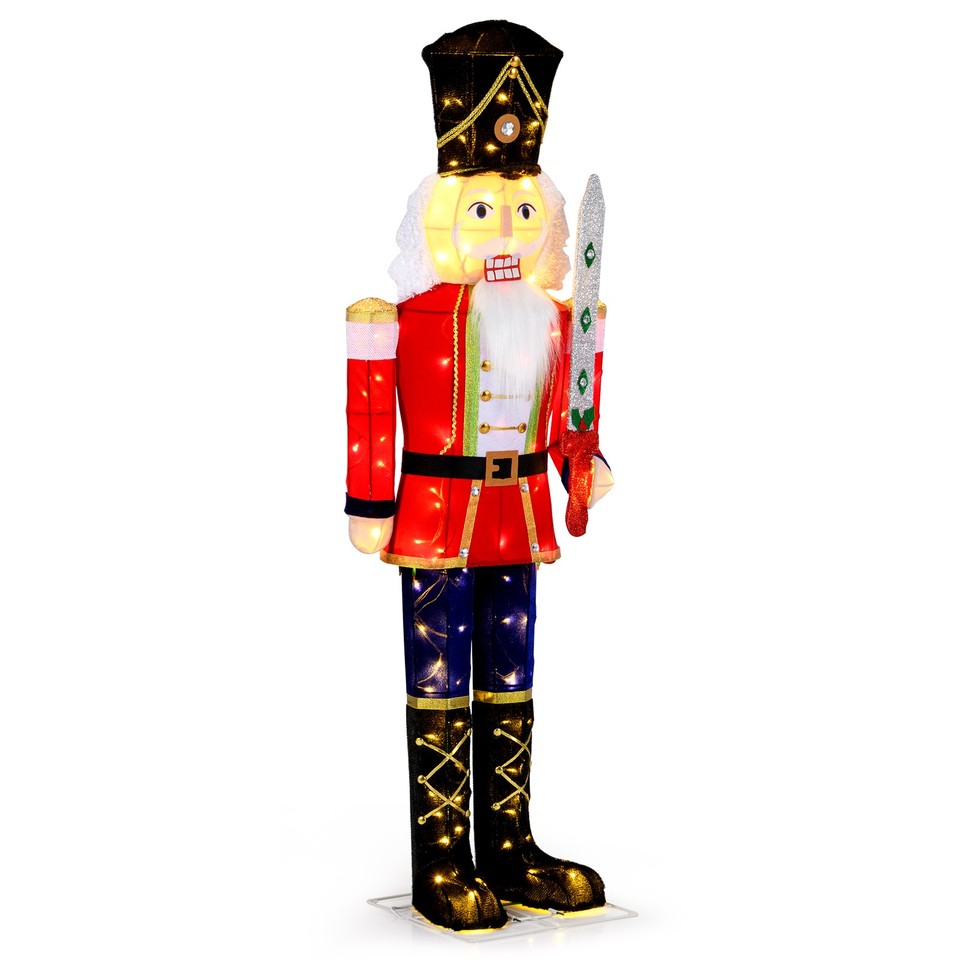 COSTWAY 5 FT Lighted Nutcracker Soldier Outdoor Christmas Decoration ...