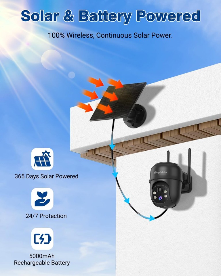 2K Solar Security Cameras Wireless Outdoor 2 Pack, 360°PTZ Battery ...