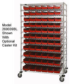 Wire Shelving with (66) 4"H Plastic Shelf Bins Red 48x14x74 | eBay
