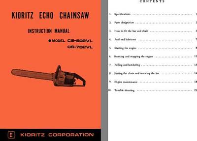 Kioritz Echo Chainsaw Instruction Manual Model CS-602VL & CS-702VL | eBay
