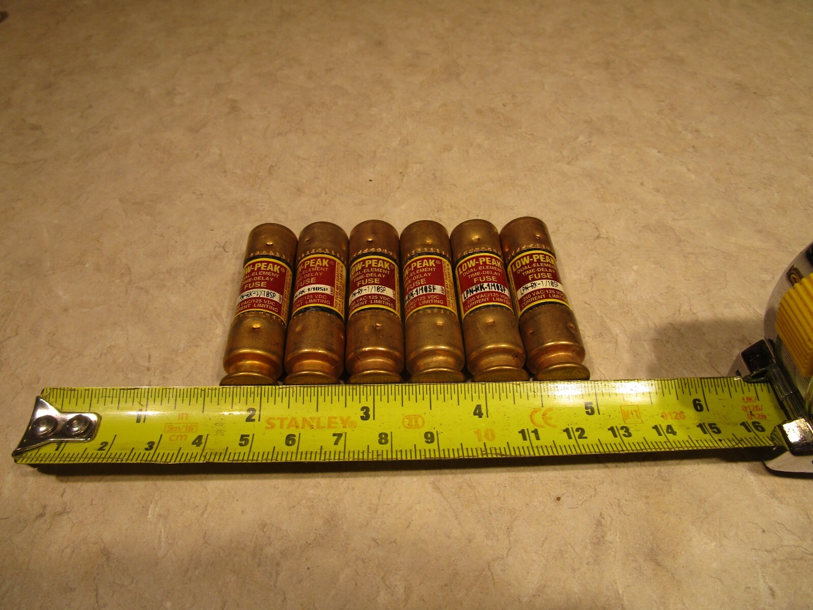 LOT OF 6 BUSSMANN LPN-RK-1/10, 1/10AMP, 250VAC, TIME DELAY FUSES, T0247 ...