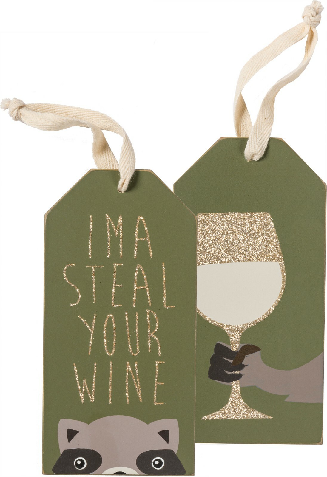 Ima Steal Your Wine Raccoon Bottle Gift Tag Ornament Primitives by ...