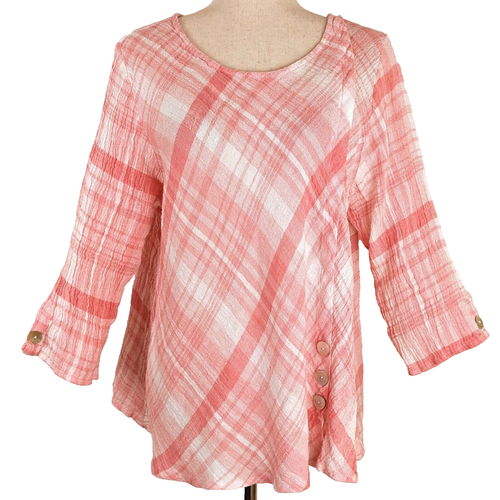 Habitat Clothes to Live In Pink Plaid Linen Blend Women's LG Pullover ...