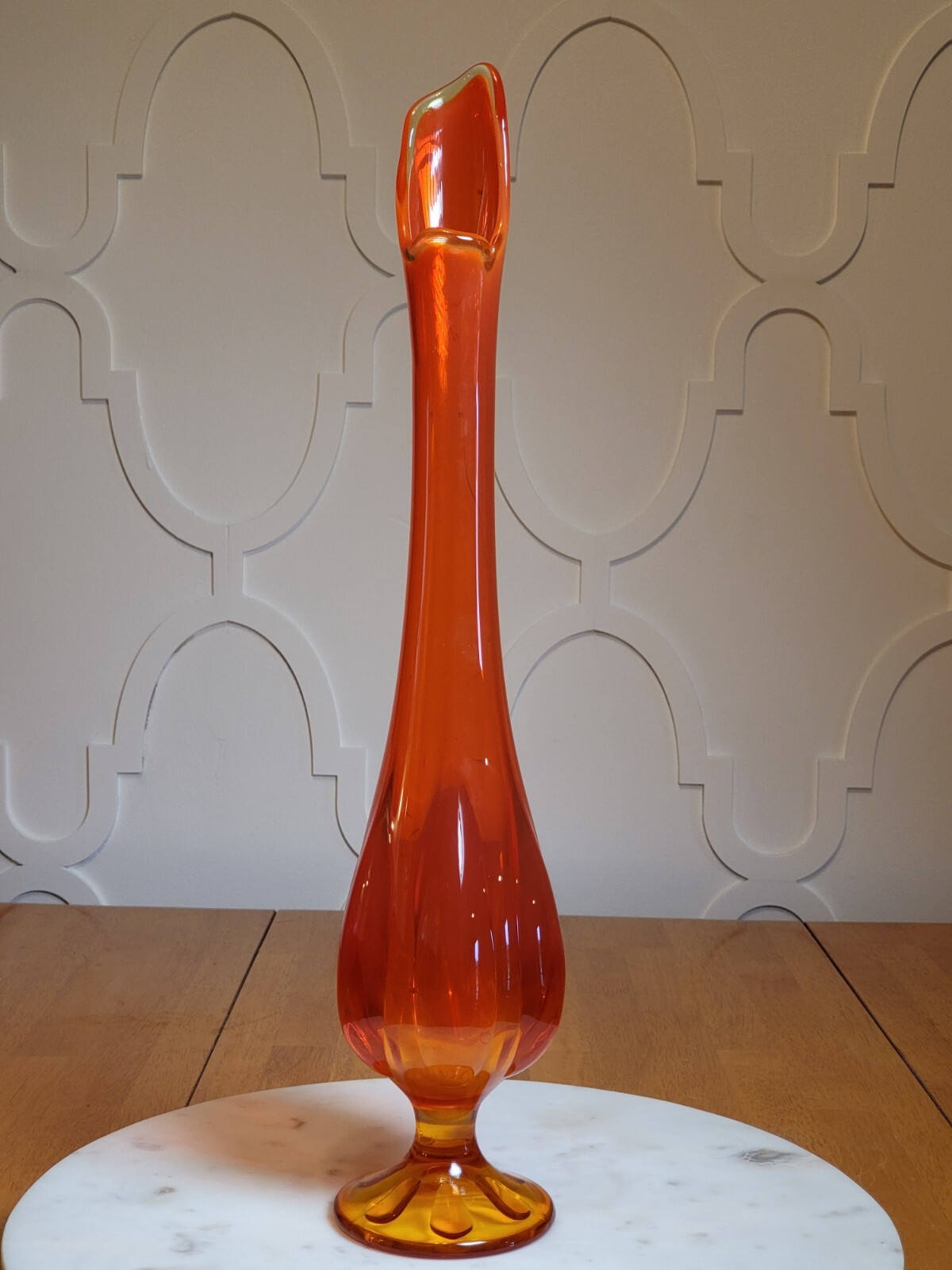 Viking Glass Swung Vase 20.5" Vintage Persimmon Orange 6 Petal Epic ...