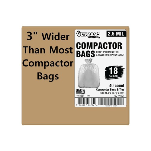 Ultrasac 18 Gallon Compactor Bags 40 Pack with Ties For 18 Inch ...