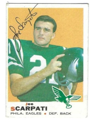 Autographed 1969 TOPPS JOE SCARPATI Philadelphia Eagles card #176 w/COA ...