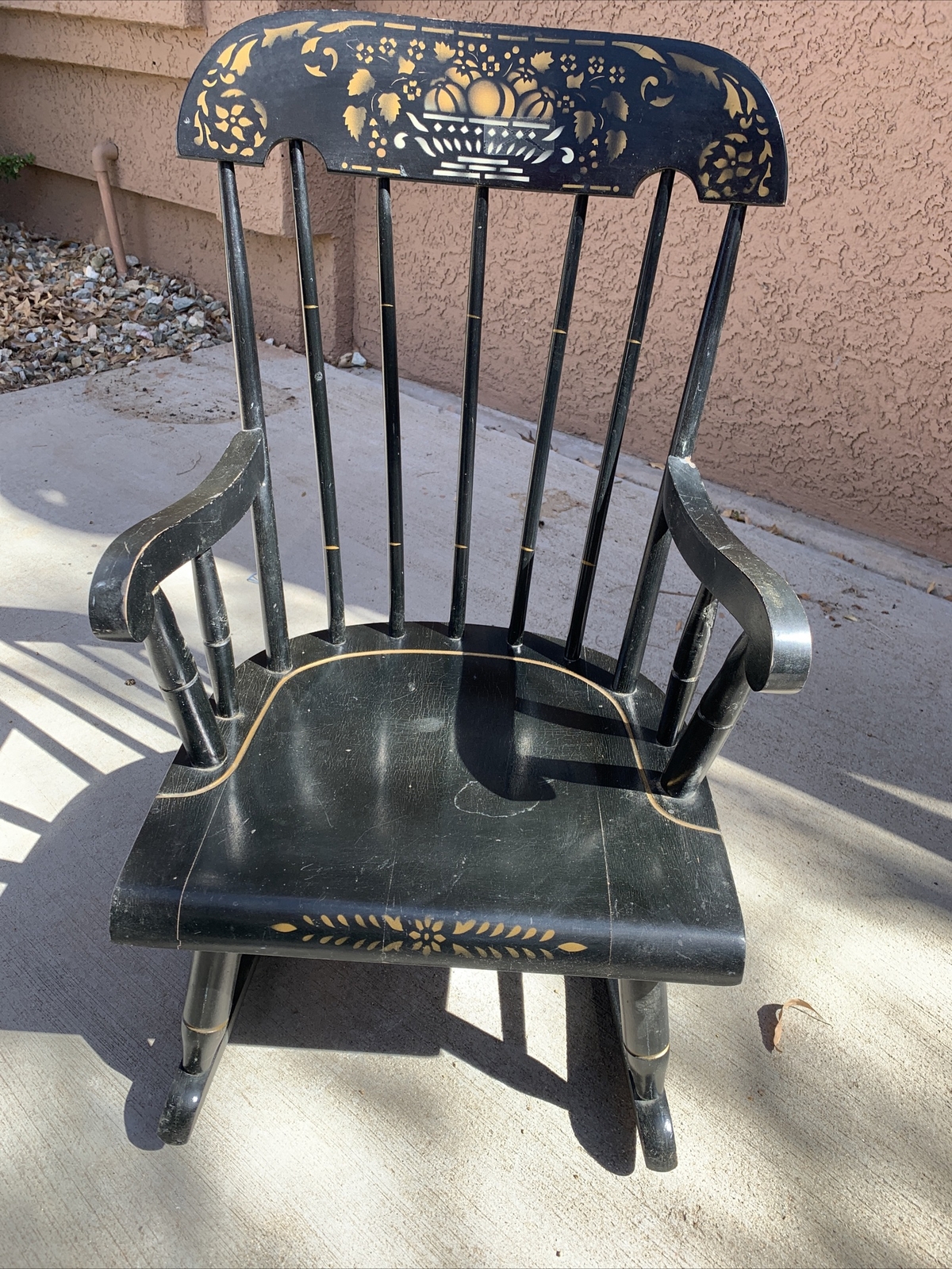 Vintage Nichols and Stone Child's Boston Rocker Stenciled Black Chair ...