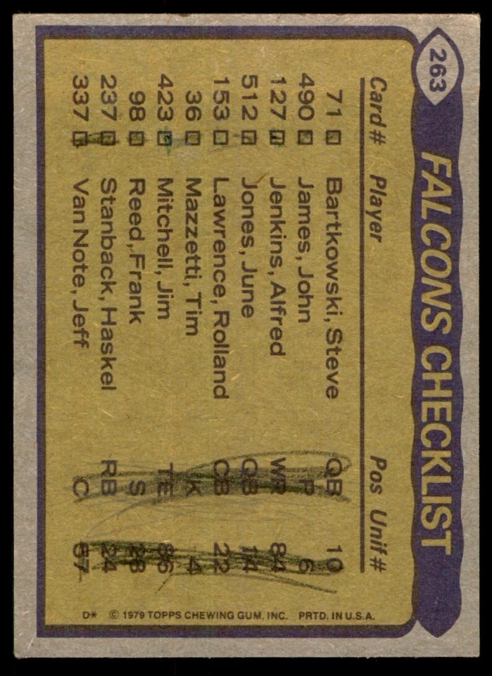 1979 TOPPS BUBBA BEAN/WALLACE FRANCIS/ROLLAND LAWRENCE/GREG BREZINA ...